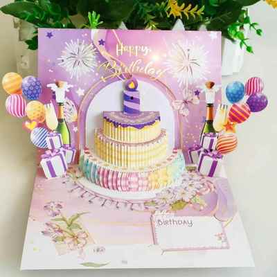 新款吹气音乐贺卡快乐立体贺卡唱歌生日贺卡镂空纸雕礼物3D贺卡批
