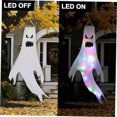 Halloween Ghost Hanging with LED Light Spooky Ghost Flag Ind