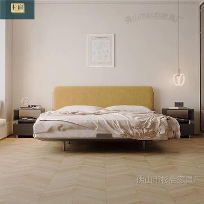 现代简人约布床古风碳素钢床主卧无艺边双中无床头CEM榻榻米小户