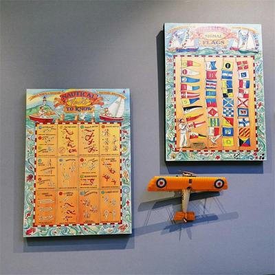 欧洲进口复古航海风格儿童房装饰字母旗语打绳结学习画