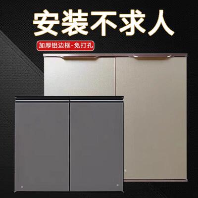 免打孔带框晶钢橱柜门板客制化 亮金色厨房门板 雾霾灰钢化玻璃门