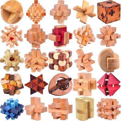 Classic Wooden Puzzle Mind Brain Teasers Burr Interlocking P