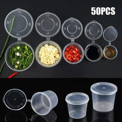 50Pcs Disposable Plastic Takeaway Sauce Cup Containers Food