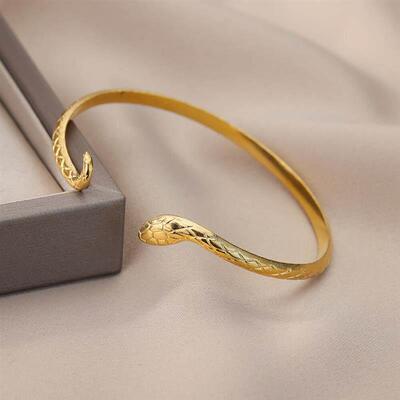 Punk Snake Bangles For Men Women Open Gold Color Stainless S
