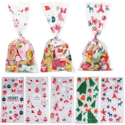 50Pcs Xmas Cookie Packing Bags Christmas Cellophane Party Ba