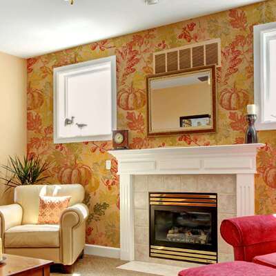 BZMJ20015复古南瓜花卉黄红色墙纸店铺卧室客厅家居装饰壁纸贴画