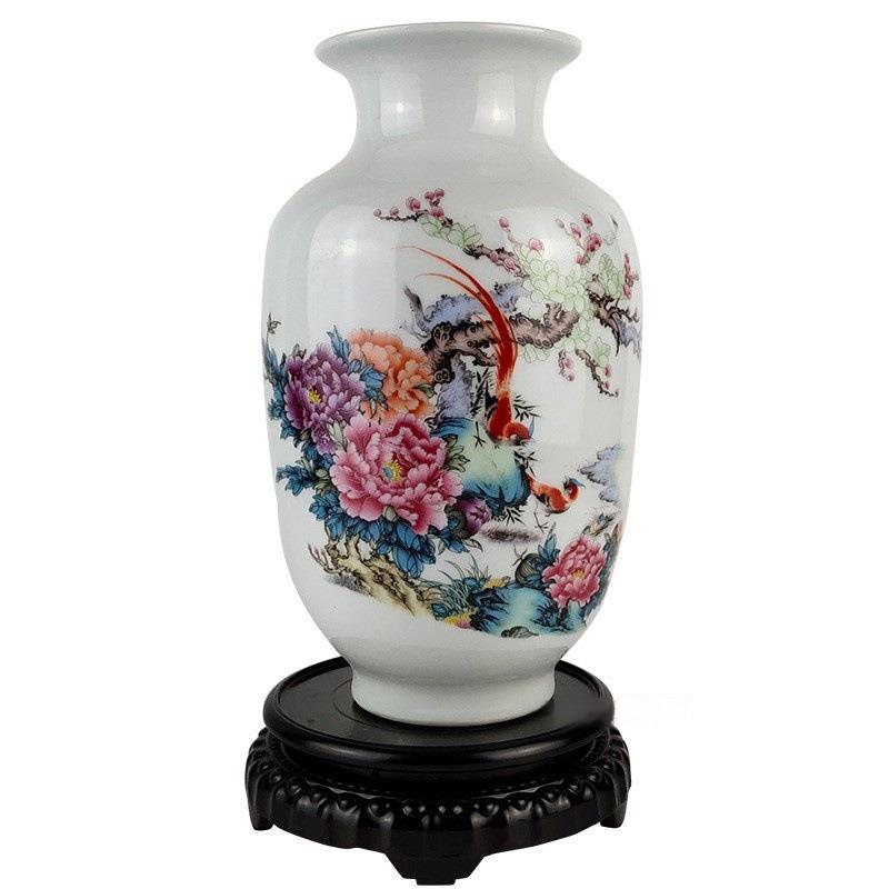景德镇陶瓷器富贵牡丹花鸟锦鸡陶瓷花瓶摆件现代家居可制定