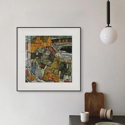 爱尔兰镇 北欧复古建筑装饰画埃贡席勒大师作品玄关挂画餐厅壁画