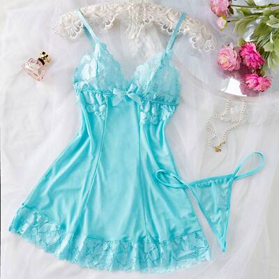 sexy sheer lace trim butterfly knot strap sleepwear fitted