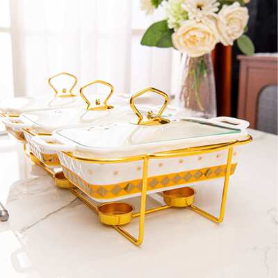 casserole三格布纹陶瓷金色烤盘餐具加热汤锅3pcs/set bake ware