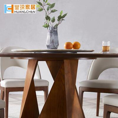 简约大理石桌餐家庭餐圆形转厅盘别饭桌椅组合酒7103店墅圆台餐桌