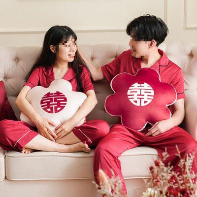 喜字婚抱枕一对大花朵结婚庆46379婚房靠枕厅红色装饰床上客沙发