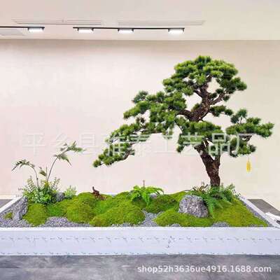 客仿真楼迎松假树罗汉松65964394中式室内造新景装饰玄关展厅梯下