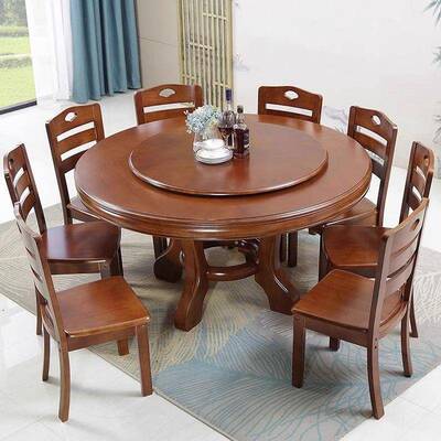 餐桌椅组合餐桌圆家用中式实木酒大桌形转店盘吃圆饭桌子饭FMM桌