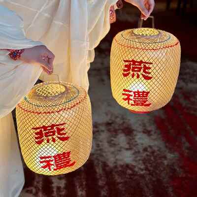 竹编油风纸灯笼古手提汉服手中物夜景拍照影视道具式形HFL发光持