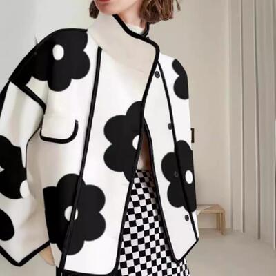 Women's Long Sleeves Loose Contrast Color Flower Print