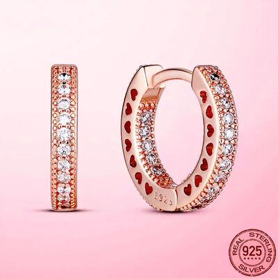 Classical 925 Silver Sparkling Circle Stud Earrings for Wome