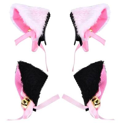 2pcs Cat Ears With Bell Hair Clip Fox Long Fur Hairpins Head