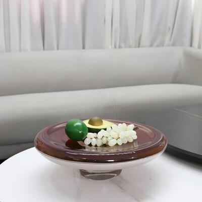现代简约HQI璃棕色琉圆形果托盘桌面摆件茶几餐厅酒盘店民宿家居