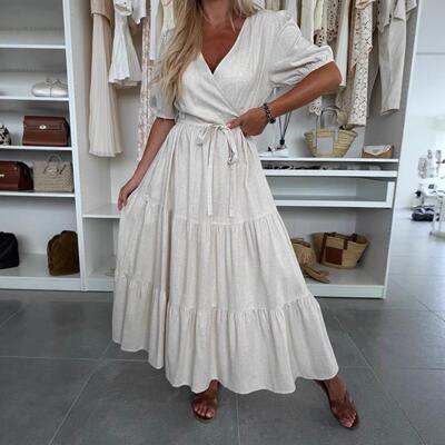 Women's summer V-neck dress with chest wrap and lace up