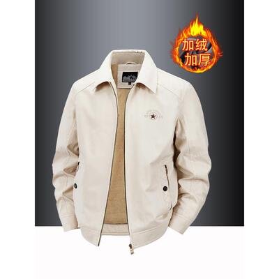 Mostarsea~男士纯棉加绒外套秋冬季商务休闲上衣加厚保暖翻领夹克