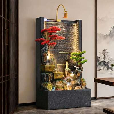 水幕墙假喷泉流水院摆SUR件客厅庭山办公室水景循环水缸鱼加湿器