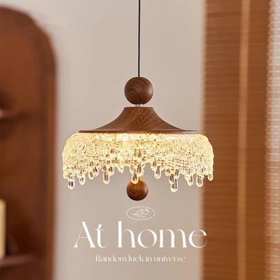 中古风餐厅466吊式灯小水滴复古胡吊桃木色过道餐桌灯法卧室床头
