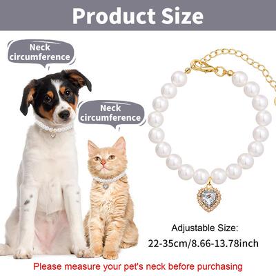 2Pack Adjustable Pearl Cat Collar with HeartShaped