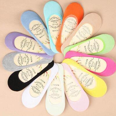 5pairs women boat non-slip invisible no show bamboo socks0