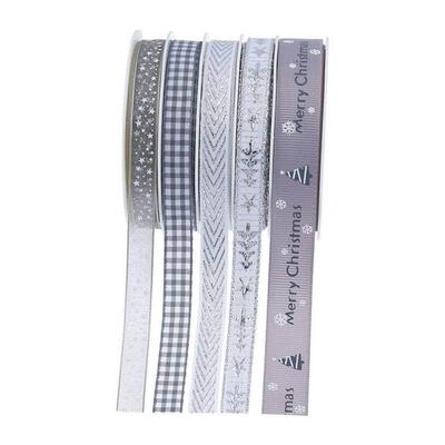 1Set Silver Merry Christmas Ribbons Star Plaid Embroidered