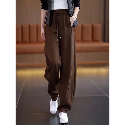 咖色梧桐裤女士高腰阔腿裤秋冬新款加绒香蕉裤休闲运动卫裤镰刀裤