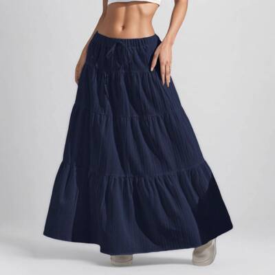 Elegant Women’s Midi Skirt with Belt Loose-Fit Maxi Flared