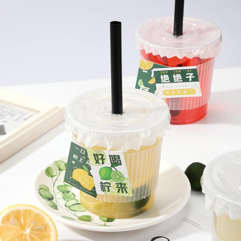 柠檬茶杯子一PET冷饮管次性透包明塑料杯奶茶带盖带吸摆摊外杯卖