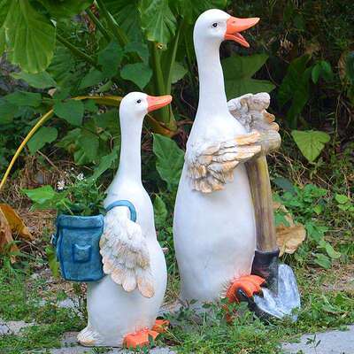 庭院景观KQA装饰品鸭摆件环艺场景雕园塑爱鸭子花盆花可园院工艺