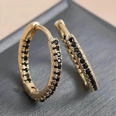 Trendy Gold Color Cubic Zirconia Round Copper Earrings For