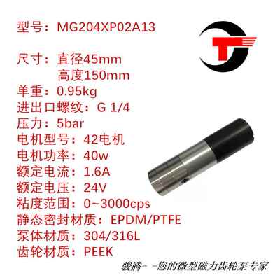 MG204XP02A13微型齿轮磁力计量泵高精度无脉冲0泄露水油酸碱316L