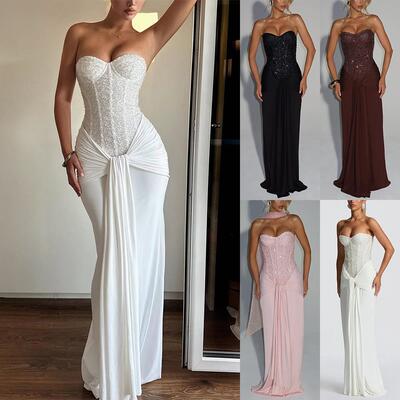Elegant Halter Neck Dress with Flowing Sleeves Long Sleeve