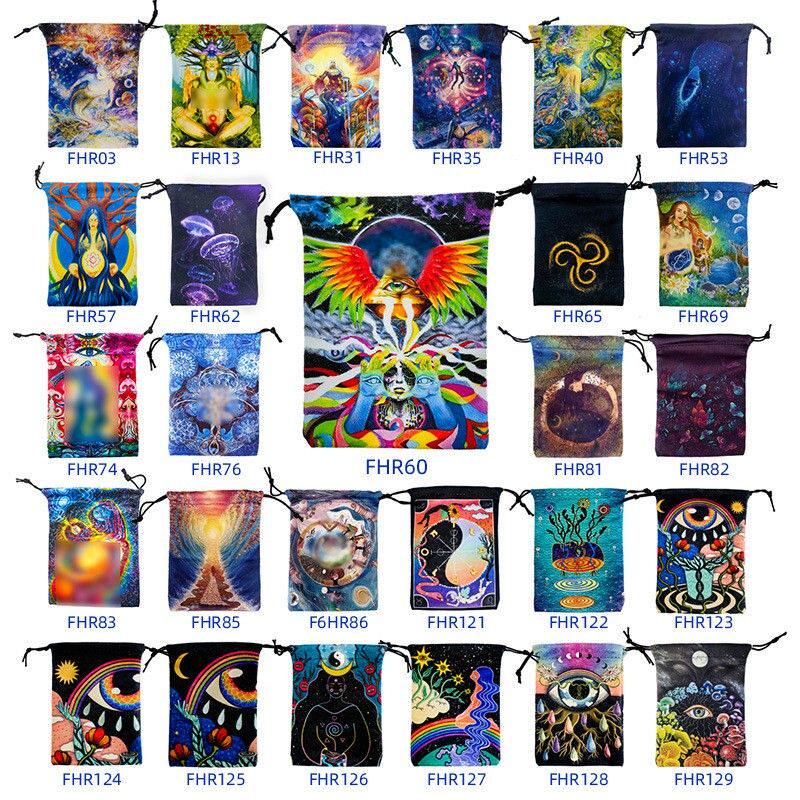 跨境厚绒布袋双面彩印抽绳牌袋塔罗桌布袋tarot束口收纳袋饰品袋