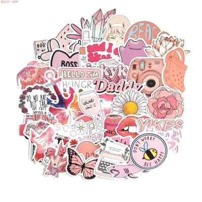 50PCS Cartoon Pink Style Vsco Girl Stickers For Laptop Moto