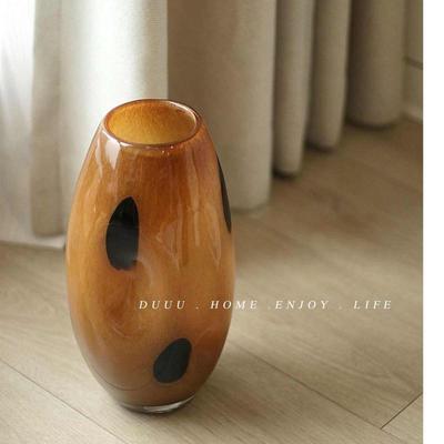 艺术小众古点中摆件玻璃花瓶款高复古棕色设计琉璃波焦糖