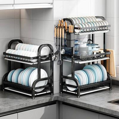 Dish drying rack for plates, bowls, and utensils; countertop