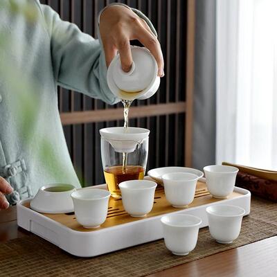户外便携式功身夫纳装旅行茶具套白瓷整套装备YZG随简易收包logo