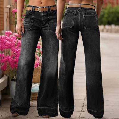 Mid waist jeans for women, slim and wide leg straight leg