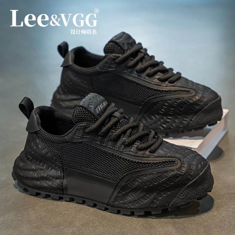 Lee&vgg男鞋夏季网面透气潮牌百搭休闲运动厚底增高黑色老爹潮鞋