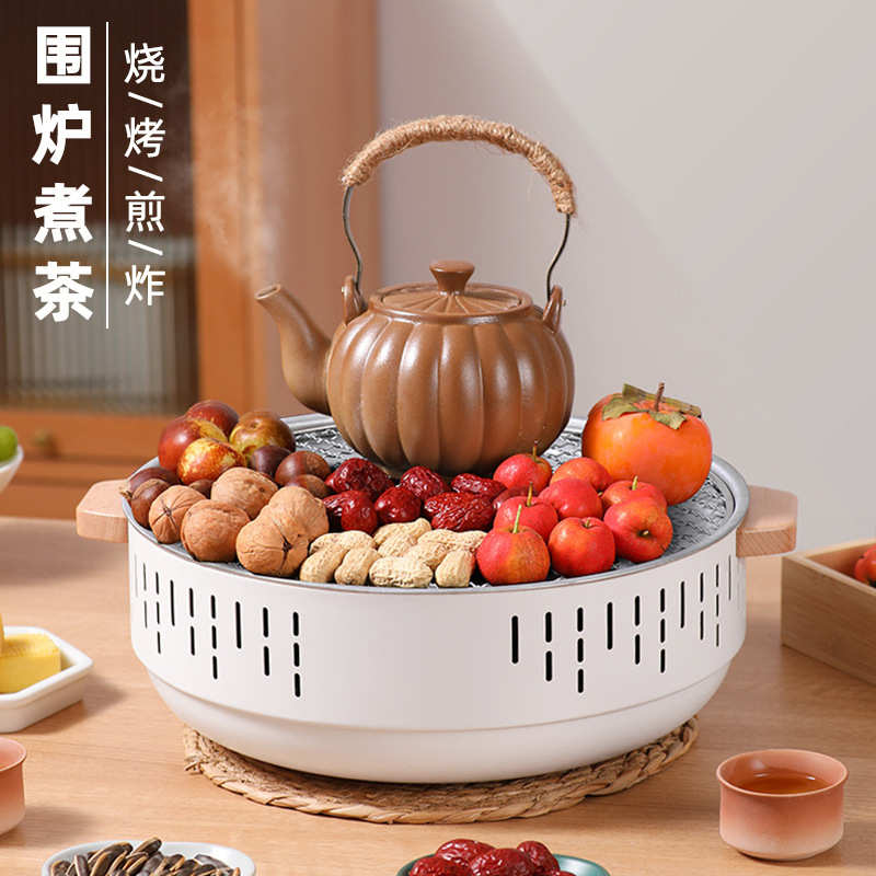 围炉煮茶烤炉户外露营便携式炭火茶炉取暖炉多功能全套烤盘烧烤炉
