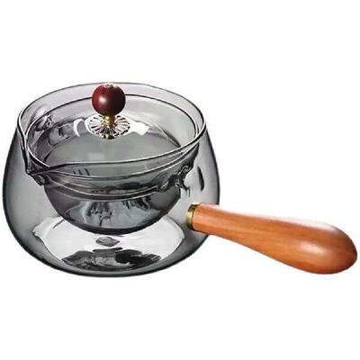 Side Handle Glass Teapot Strainer Kettle Retro Wood