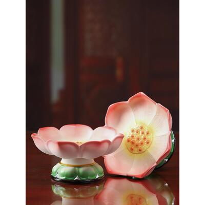 佛前陶瓷果盘、佛家果盘、观音莲花盘、佛器财神莲花供盘