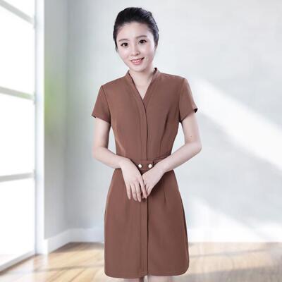 高档多美容作服女高端恩美容院修身连衣裙春夏养生馆技师工师装气