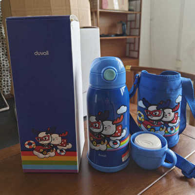duvall儿童保温杯face联名圣诞麋鹿杯吸管双盖两用316不锈钢水壶