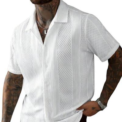 Trendy Casual Cool Men's Solid Color Button Front Textured S